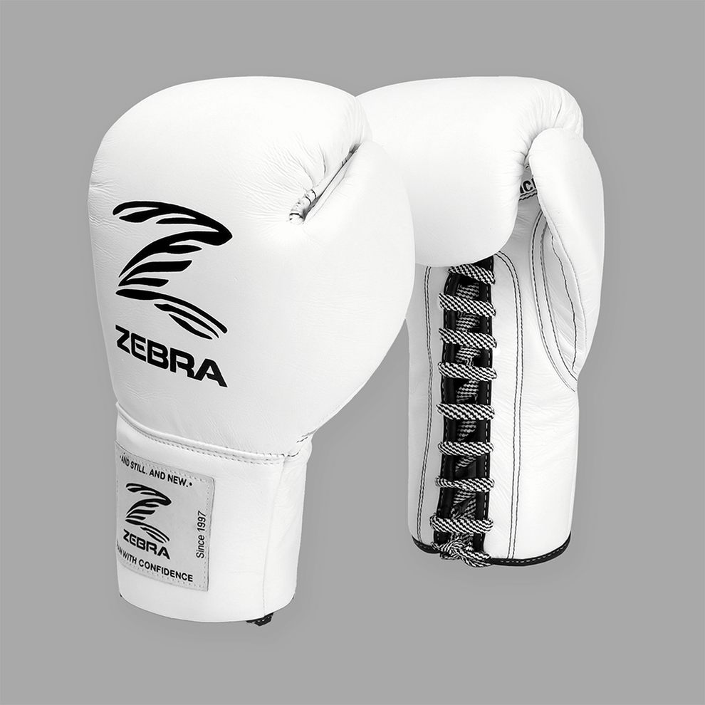 Zebra Pro Signature Lace Up Fight Gloves - White – Zebra Shop